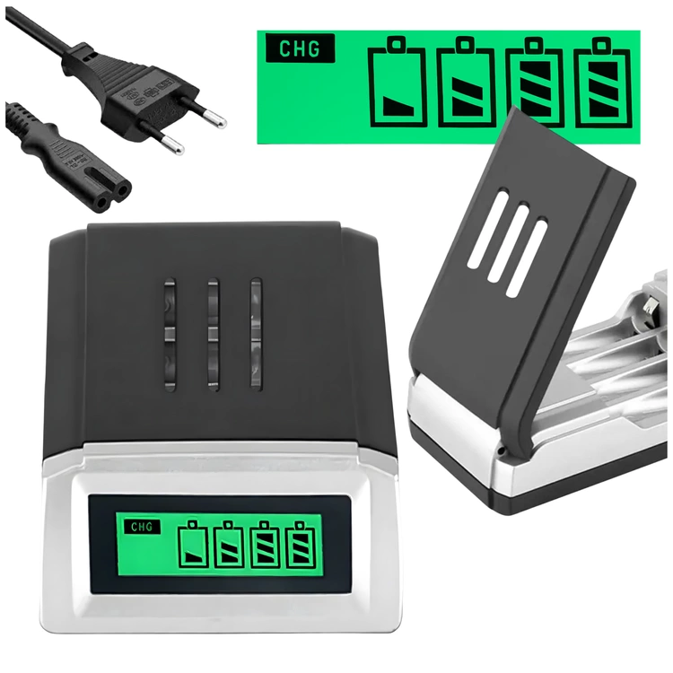 Ładowarka do akumulatorków AA AAA – LCD, 230V, na 4 ogniwa, kompaktowa, sieciowa | Sklep Centerdi.pl